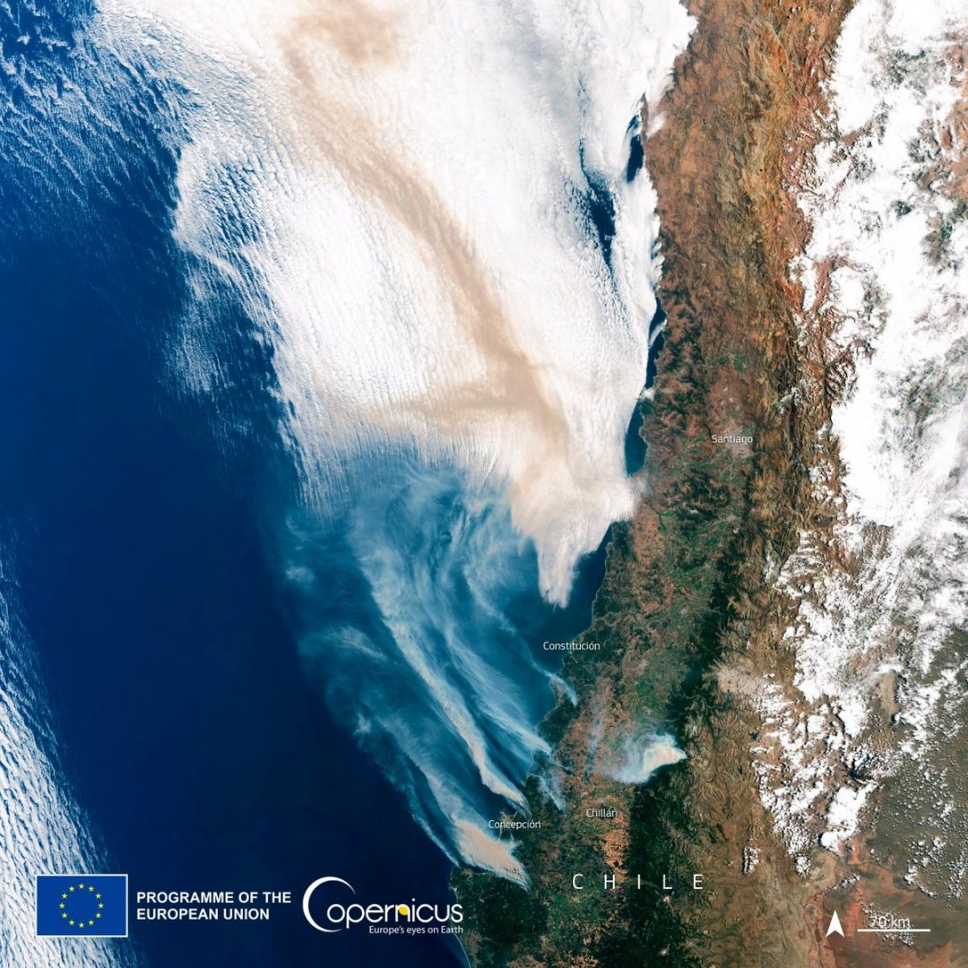 Impressionantes imagens de satélite mostram os incêndios no Chile