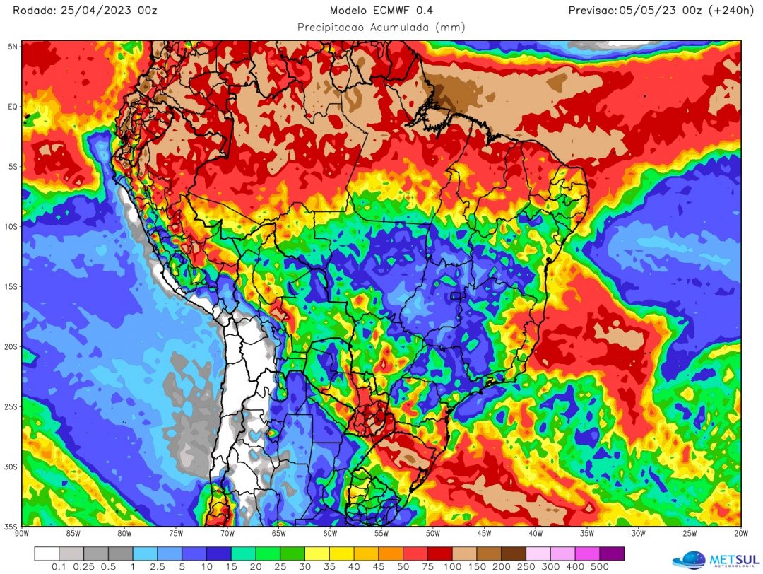 Veja a tendência de chuva para os próximos dez dias no Brasil