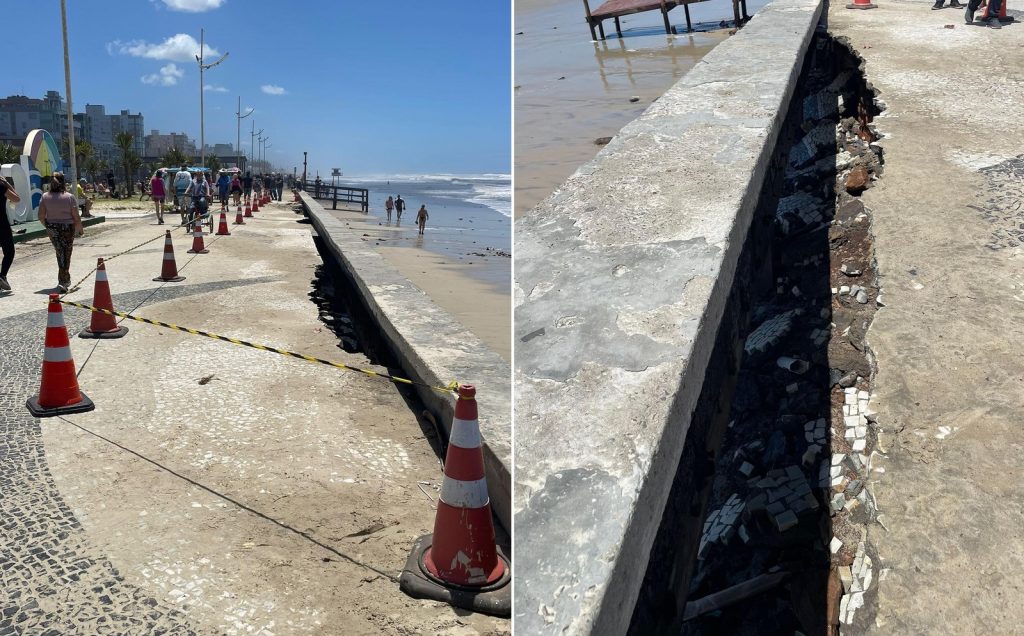 Forte ressaca do mar pelo ciclone causa danos e deixa um desaparecido