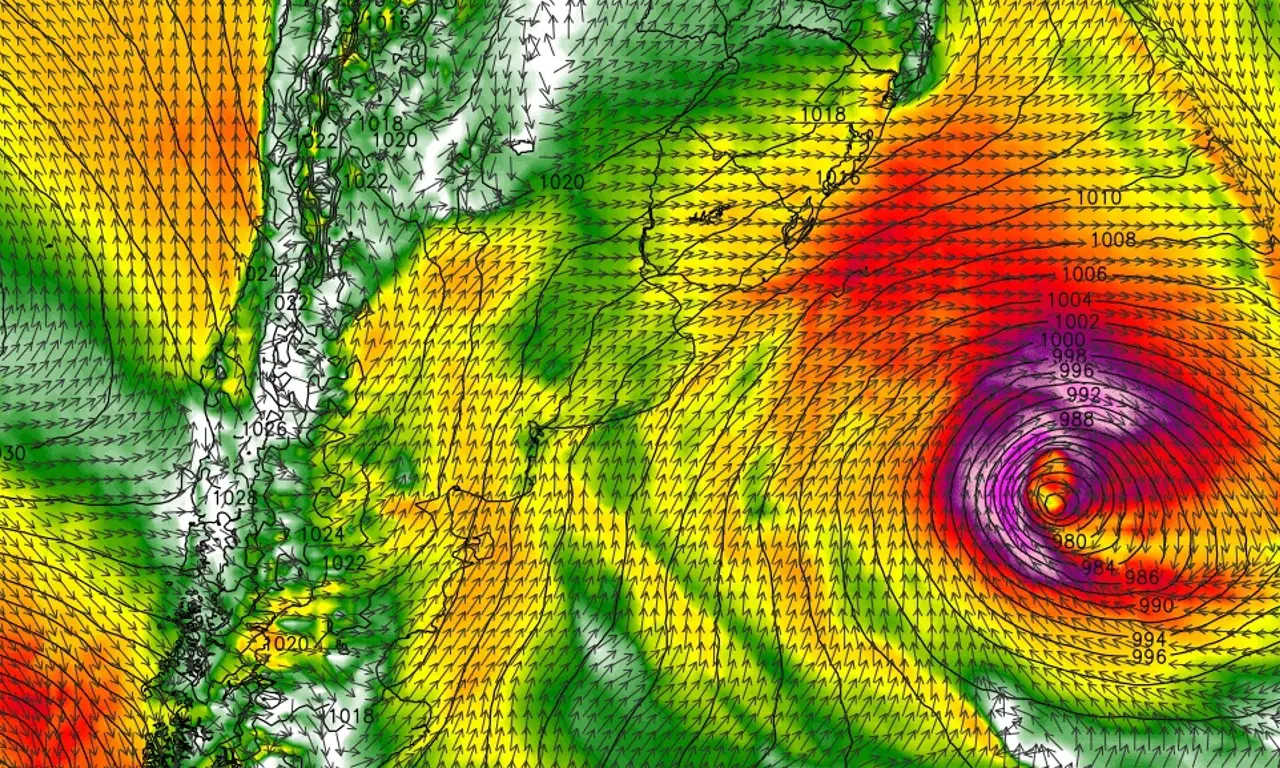 Ciclone bomba na Argentina impulsiona onda polar para o Brasil